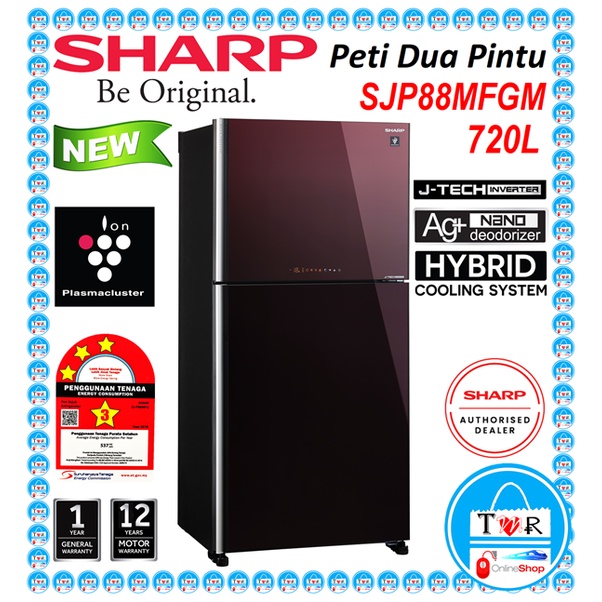 Sharp 720L Two Door Inverter Fridge ( Glass M - Maroon ) | Shopee Malaysia