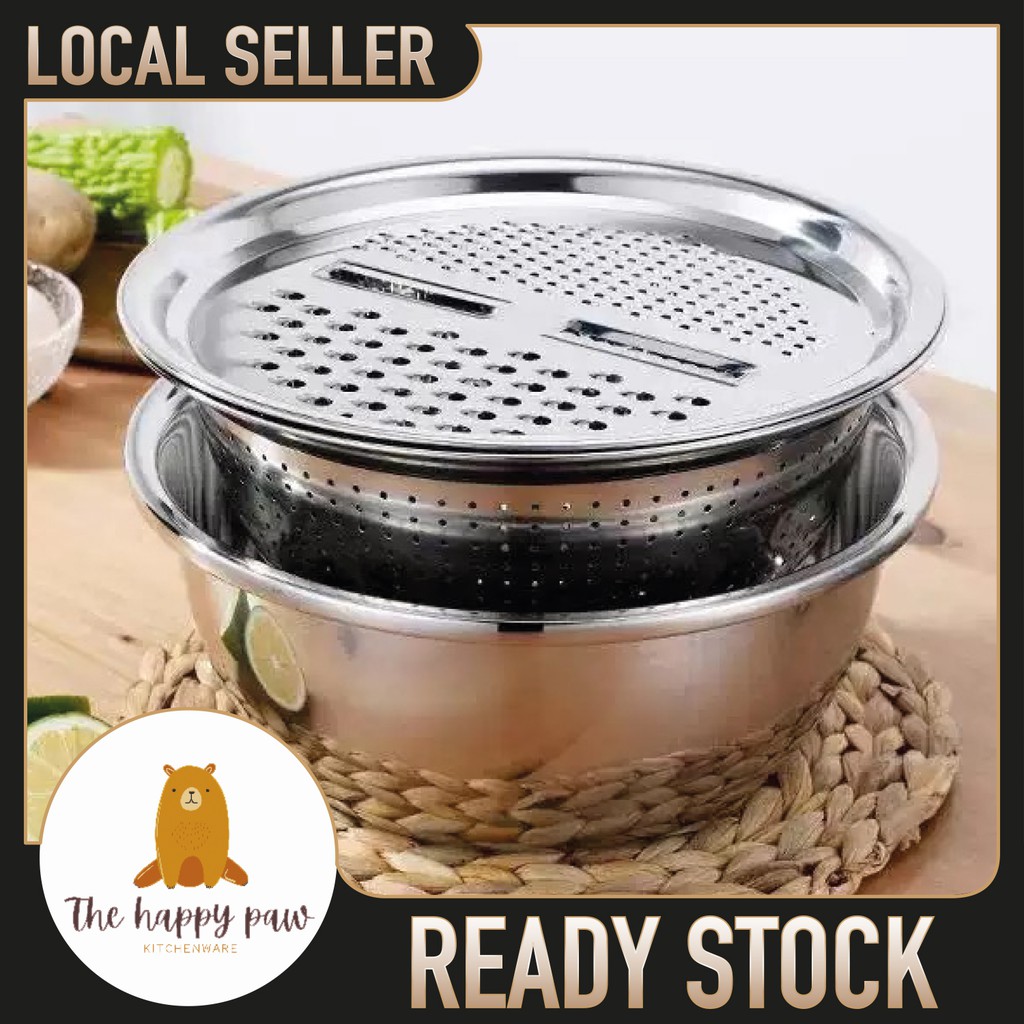[💥READY STOCK💥] Stainless Steel 3 PCS Basin Sieve Set | Washing Basin ...