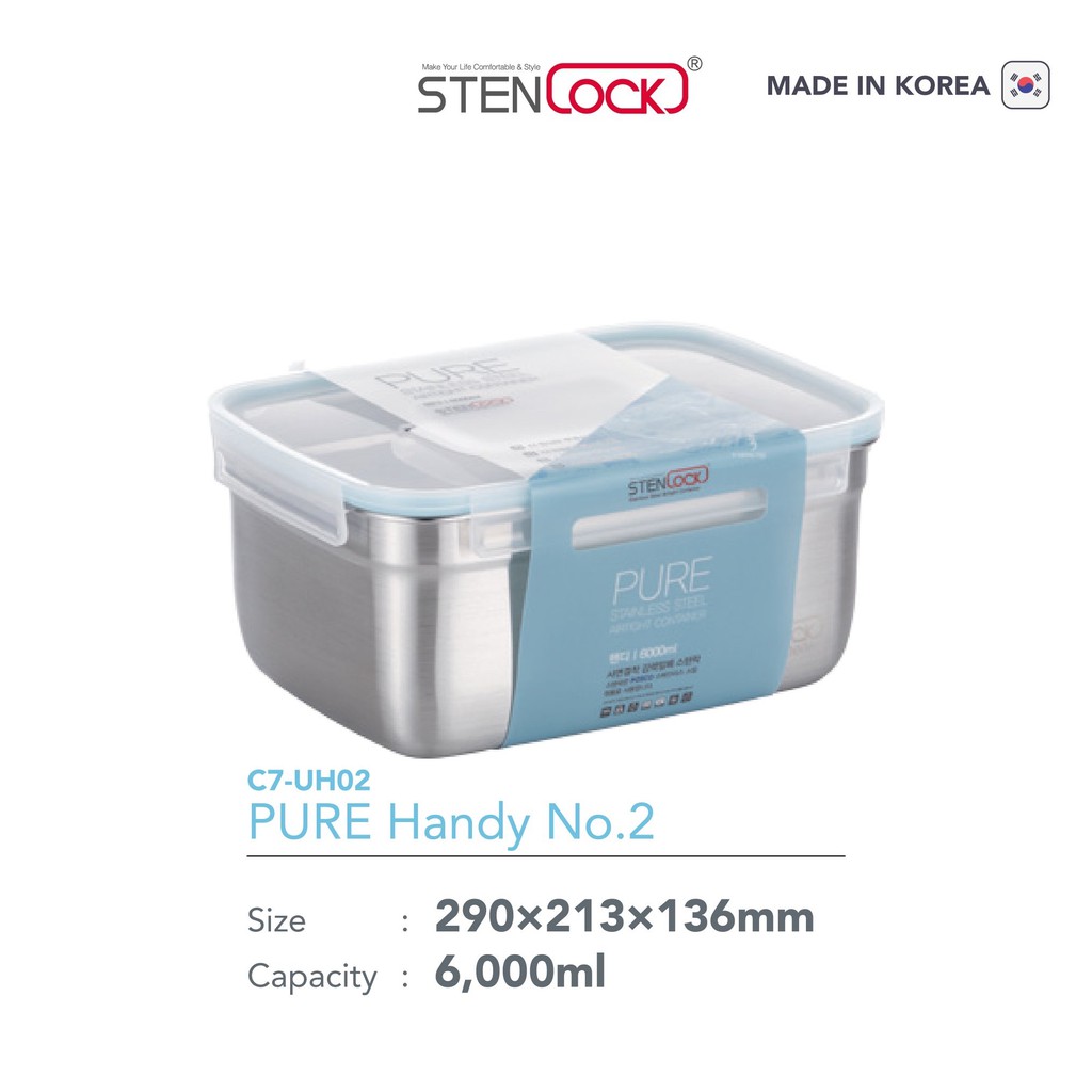 [StenLock] 4800ML /6000ML /7400ML Pure Handy Korea Stainless steel food container 韩国制 Stenlock ...