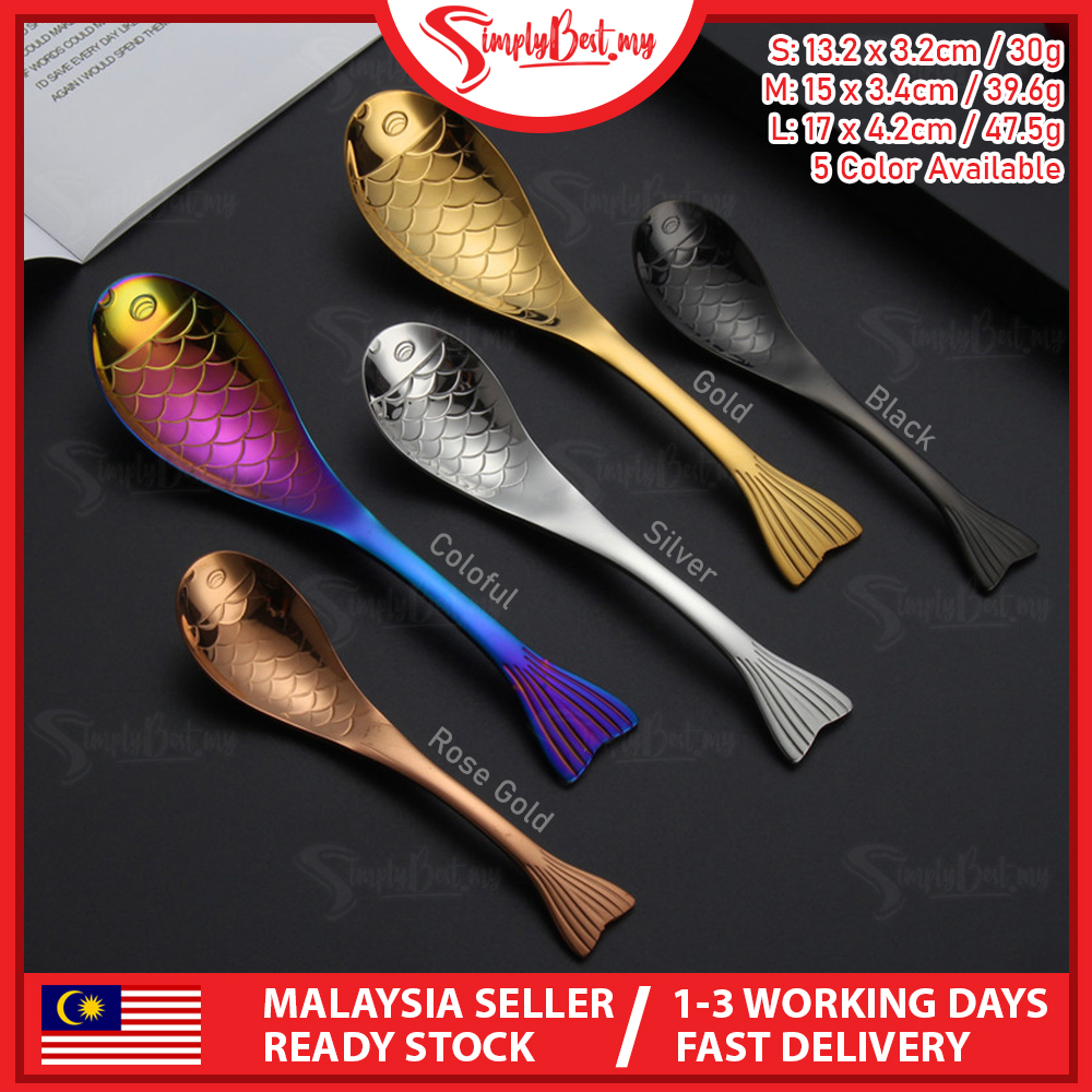 SIMPLYBEST Stainless Steel Fish Shape Spoon Creative Fish Spoon Coffee ...