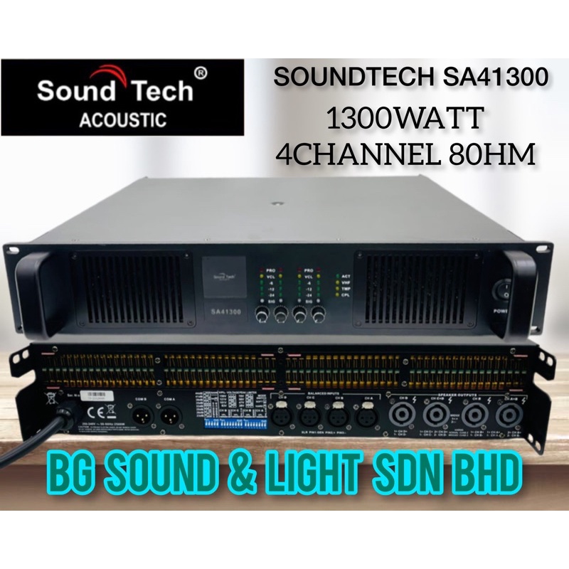 SOUNDTECH SA41300 POWER AMP 1300WATT x4CHANNEL 8oHM 1YEAR WARRANTY ...