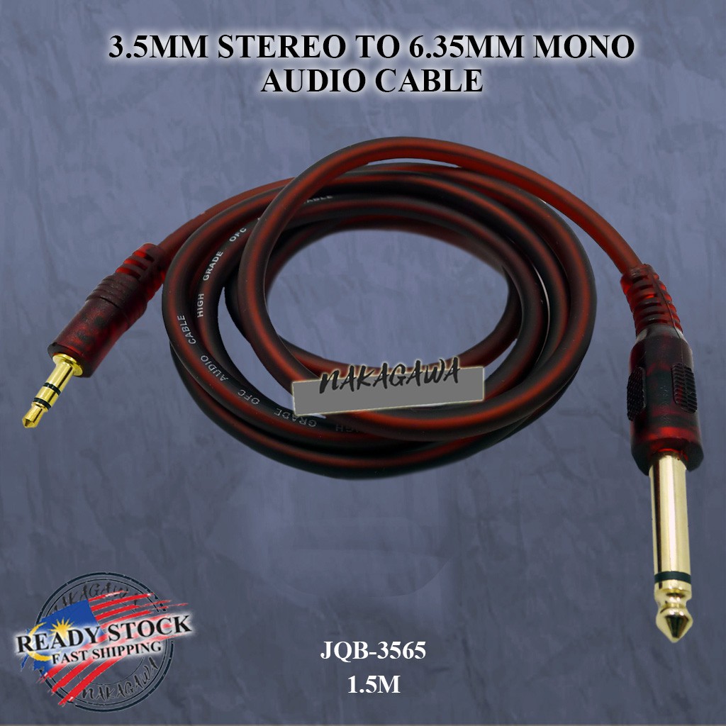 AUX CABLE 3.5MM STEREO PLUG / SOCKET TO 6.35MM MONO PLUG / SOCKET JQB ...