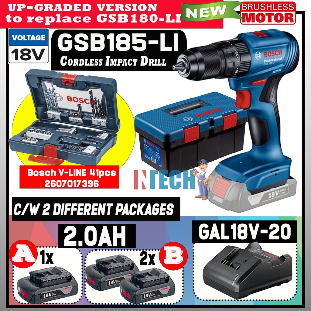 BOSCH 18V GSB185-LI BRUSHLESS MOTOR CORDLESS IMPACT DRIL + 2.0AH ...