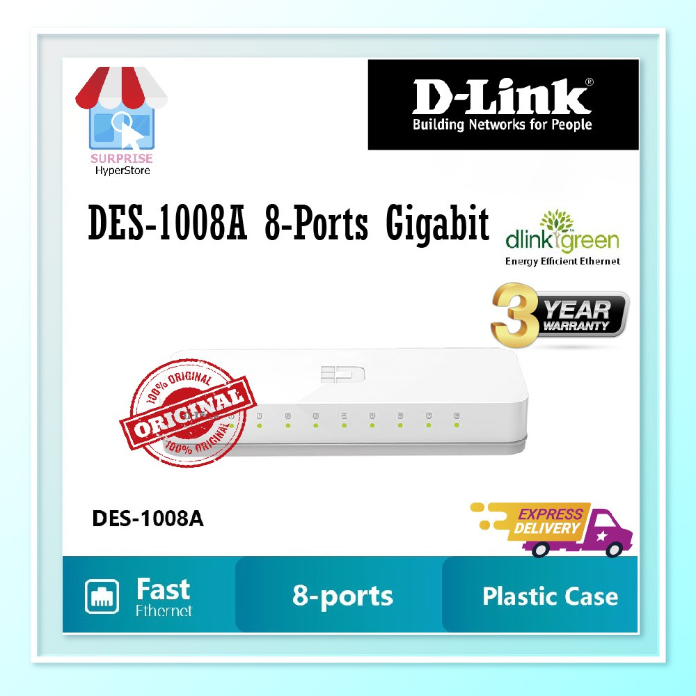 D-LINK DES-1008A 8 Port 10/100 Fast Ethernet Desktop Unmanaged Switch ...