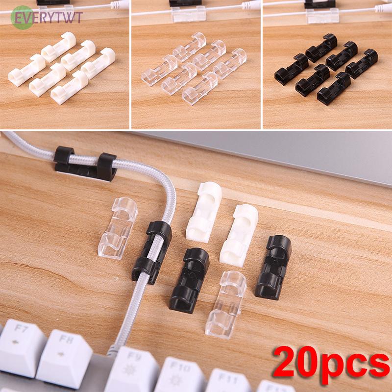 20Pcs Self Stick Wire Cable Cord Clips Clamp Table Wall Tidy Organizer ...