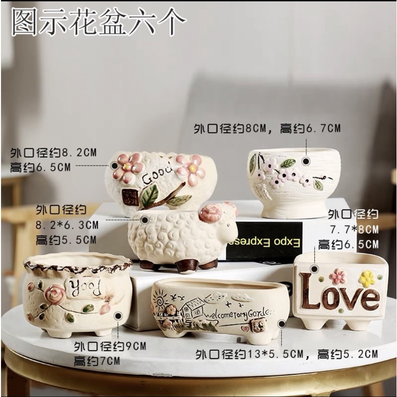 C0206 6pcs/set Succulent Pot Cactus Ceramic Pot 陶瓷花盆 多肉花盆 仙人掌盆 花盆 Pasu ...
