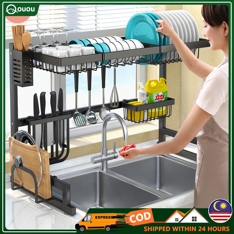 Oo-🔥READY STOCK⚡Double layer Stainless Steel Sink Dish Rack Kitchen ...