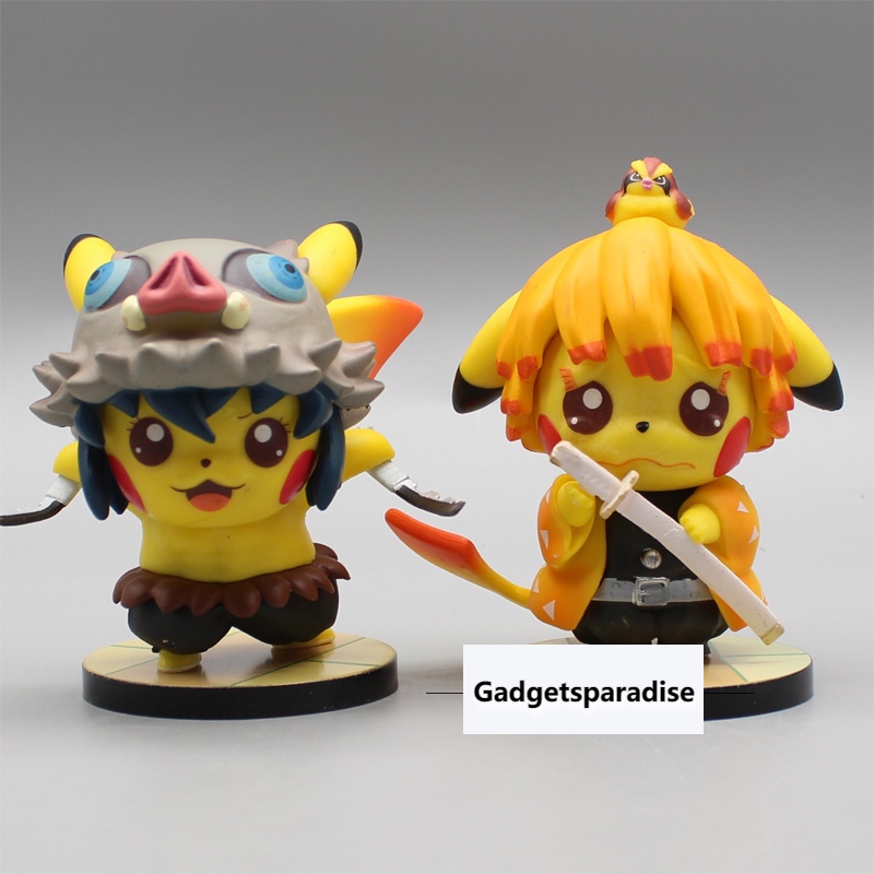 Pokemon Pikachu Cos Demon Slayer Inosuke Q Version PVC Action Figure ...