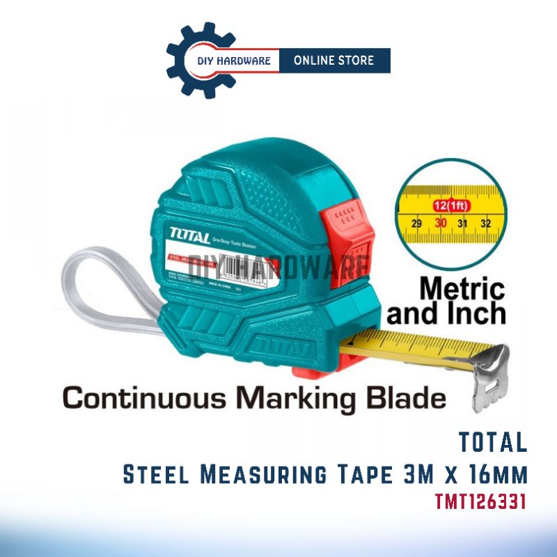 TOTAL Steel Measuring Tape 3M x 16MM TMT126331 | Shopee Malaysia