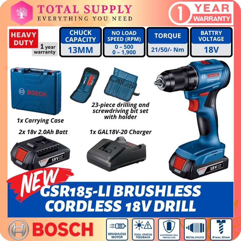 GSR185-LI BOSCH 18V Cordless Drill / Driver With Battery & Charger ...