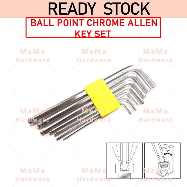 7PCS / 9PCS Chrome Long Type Ball Point Allen Key Set Hexagon head ...