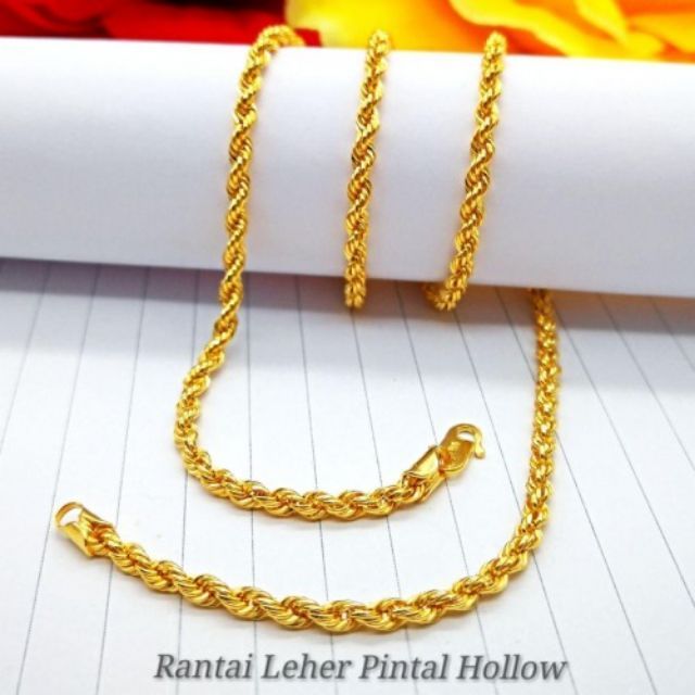 Rantai Leher Pintal Hollow Emas 916 | Shopee Malaysia