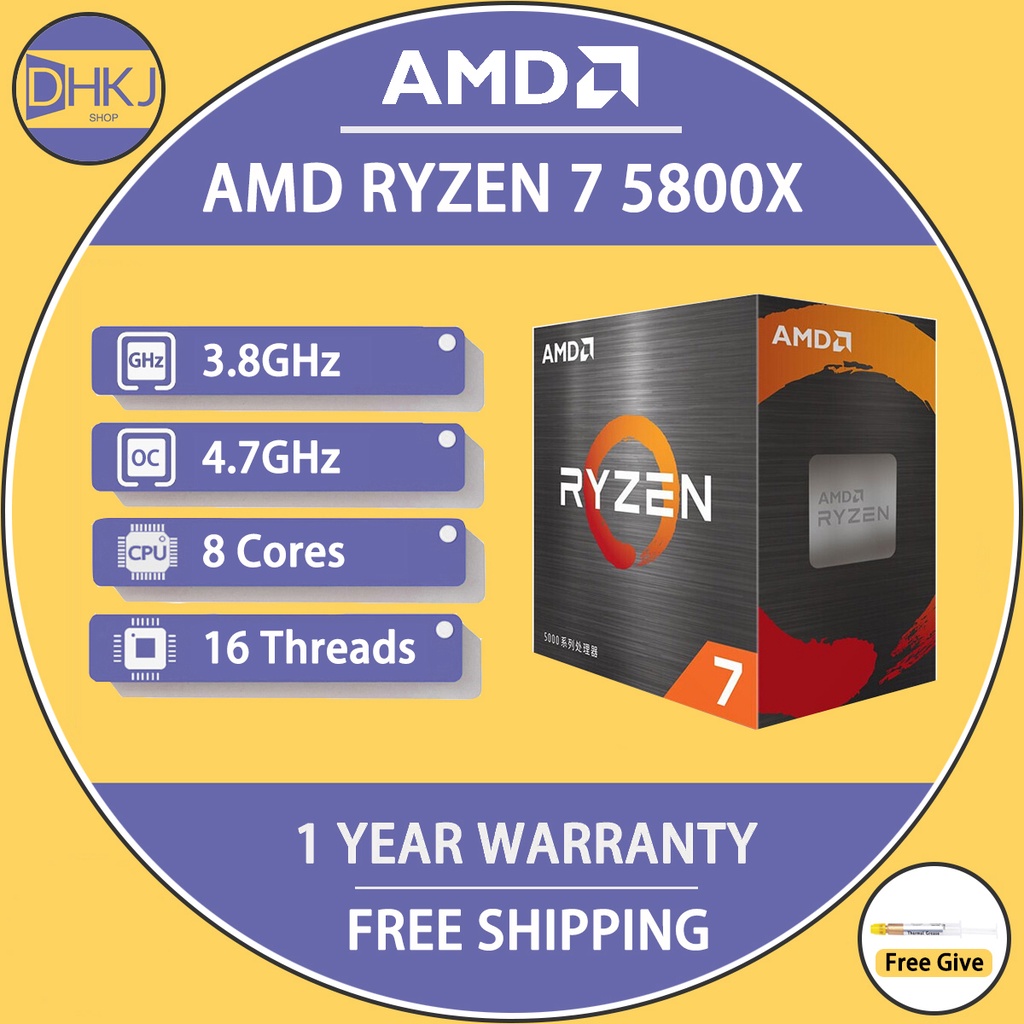 NEW AMD Ryzen 7 5800X R7 5800X CPU Processor AM4 3.8GHz 8-Cores 16-Thread CPU Office Gamer ...