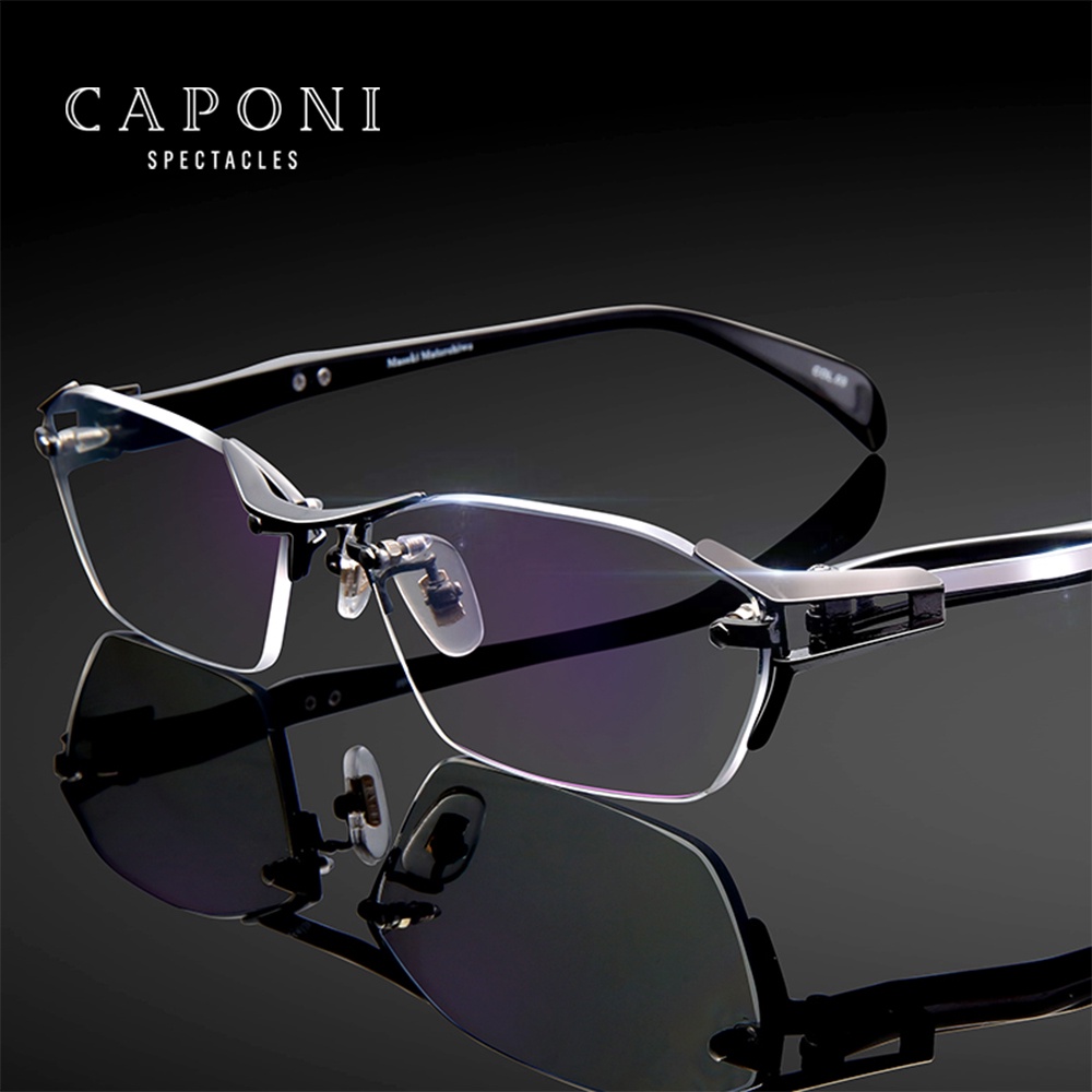 CAPONI Pure Titanium Glasses Frame Men Rimless Design Glasses Clear ...