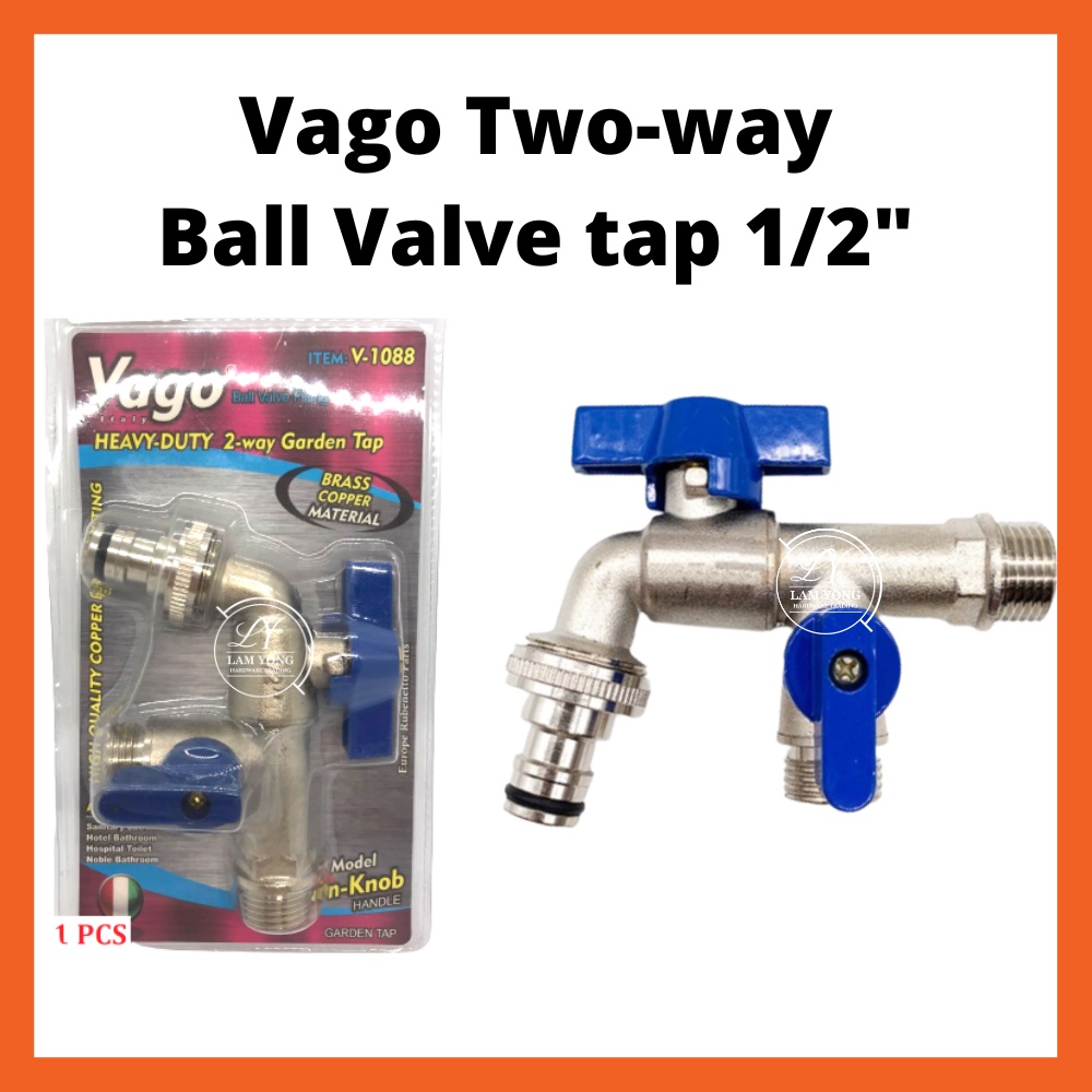 V1088 1/2" VAGO Two way Ball Valve Tap / Two way tap / double tap ...