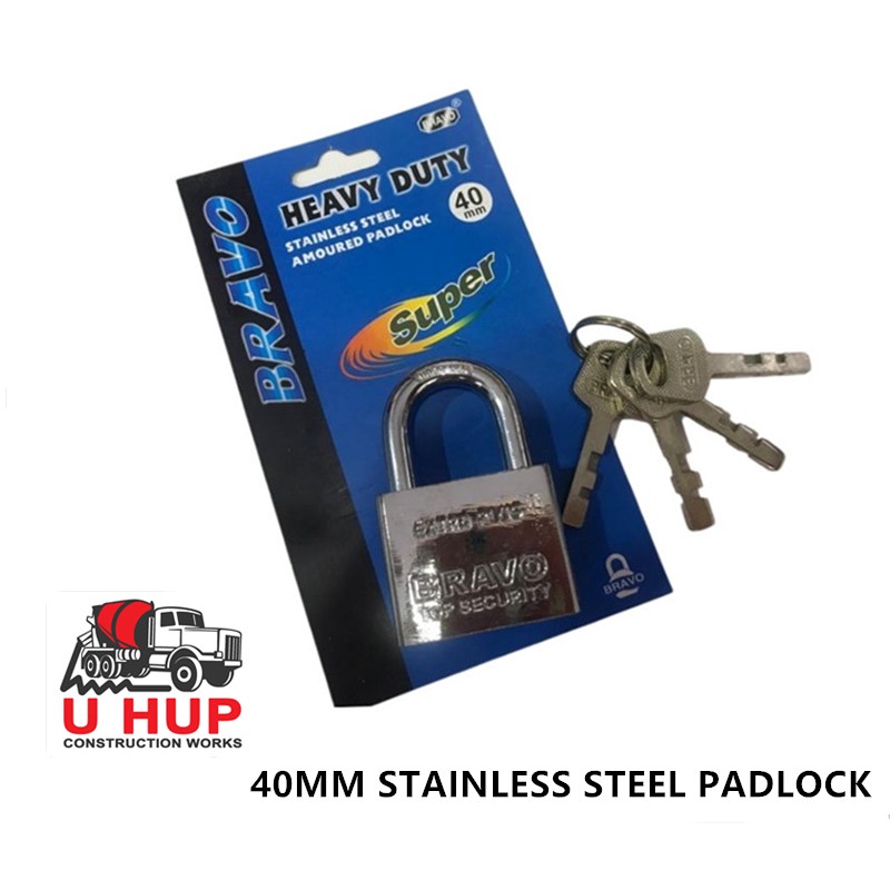 BRAVO HEAVY DUTY STAINLESS STEEL AMOURED PADLOCK 40MM WITH 4 KEYS ...