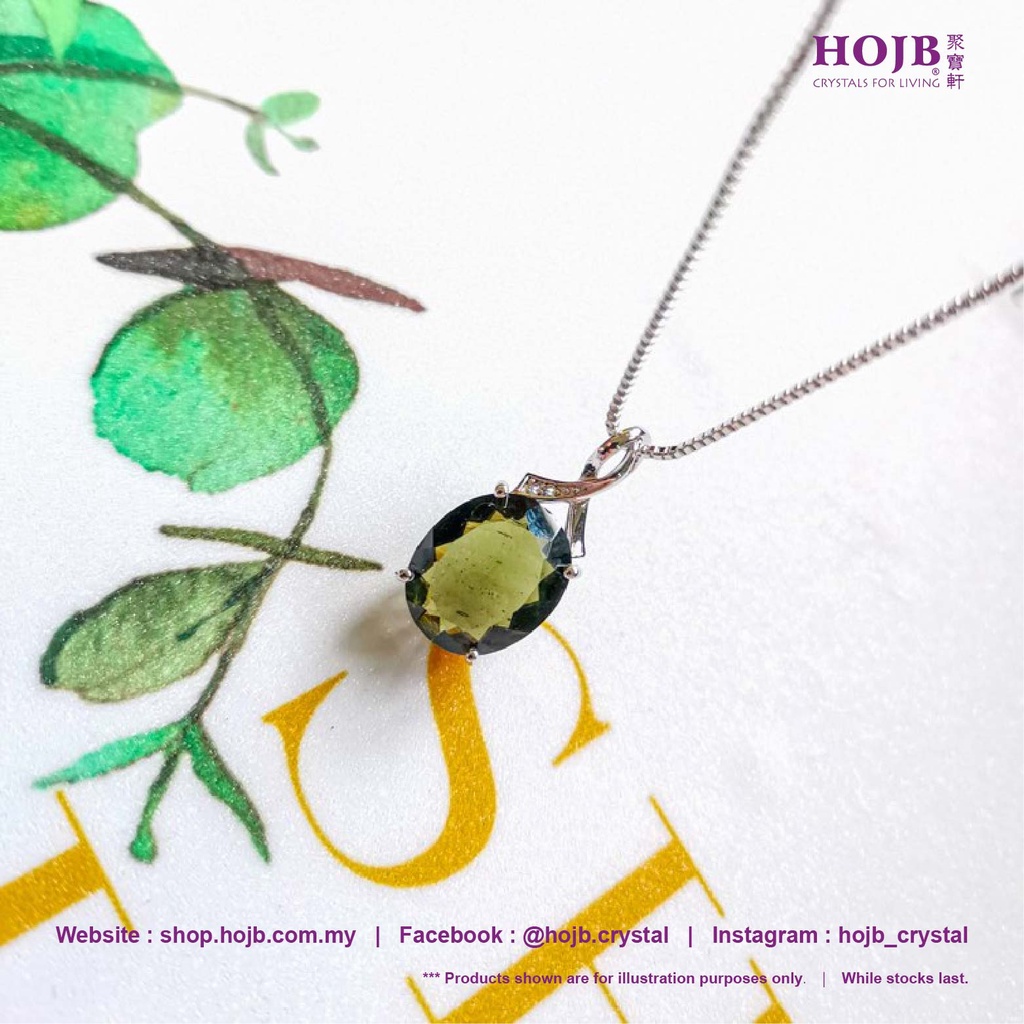 HOJB Authentic Moldavite 6A Faceted Oval S925 Silver Pendant 10x12mm 聚寶軒纯正捷克流星陨石6A椭圆形S925银吊坠 ...