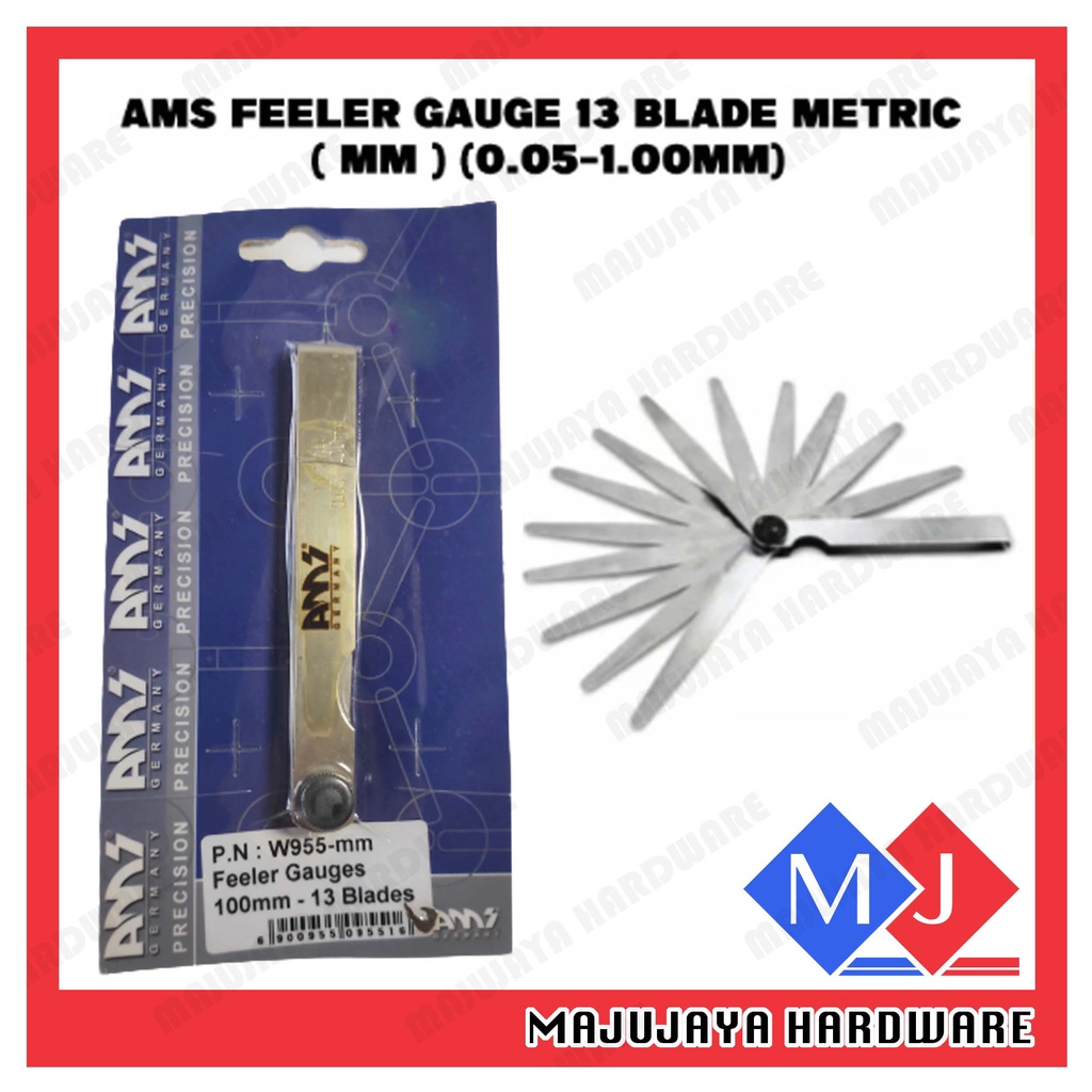 AMS Feeler Gauges 13 Blade Metric (100mm) (0.05-1.00MM) Gap Filler Thickness Feeler Measurement ...