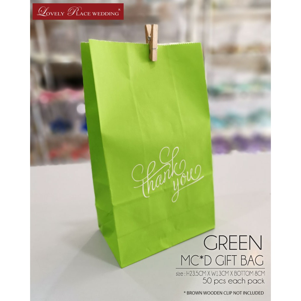 50 PCS QUALITY PAPER BAG - GREEN PAPERBAG GIFT BAG / BAG DOORGIFT ...