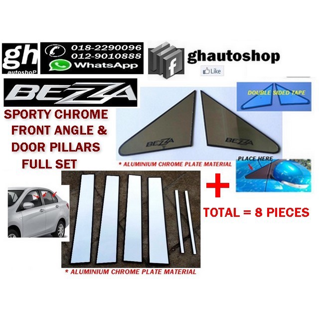 BEZZA sporty chrome front angle & door pillars full set (8pcs ...