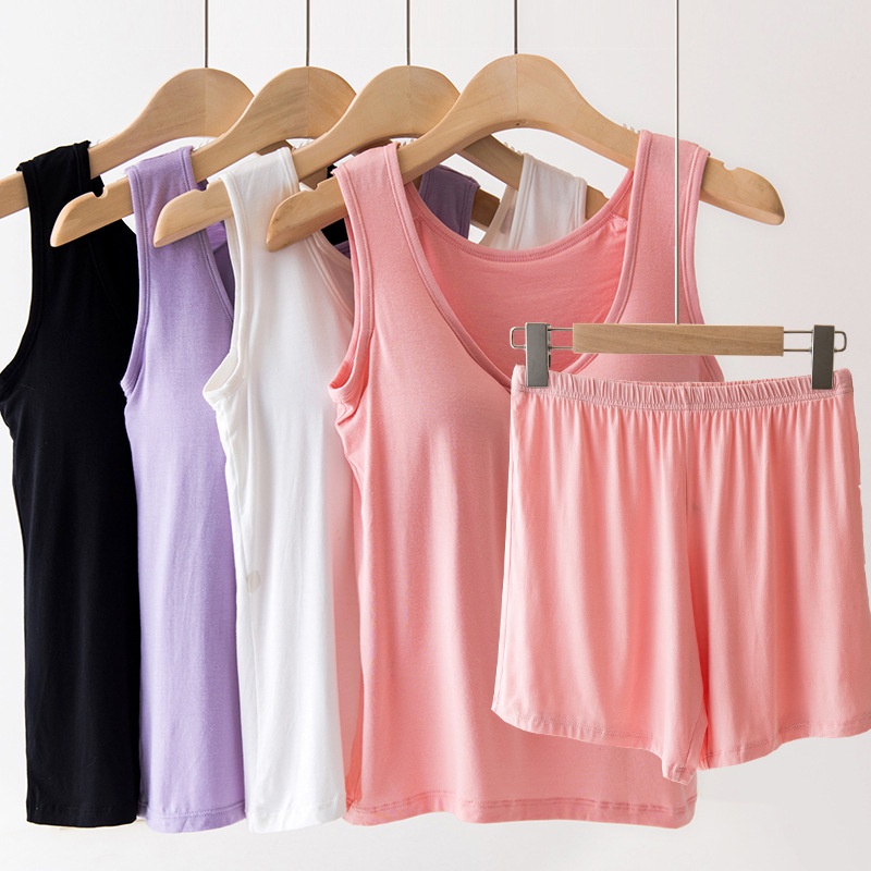 Modal Women 2 In 1 Vest Pajamas Set | Shopee Malaysia