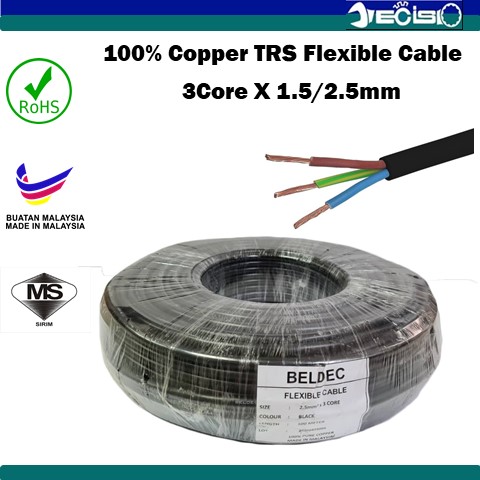 BELDEC 3 CORE TRS FLEXIBLE CORD CABLE 3C X 1.5MM(30/0.25) / 3C X 2.5MM(50/0.25) (100% PURE ...