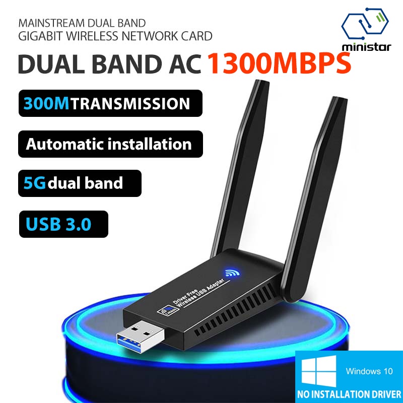 1300Mbps Wireless Long Range Dual Band 5GHz USB 3.0 WiFi Adapter Antenna Desktop PC Wireless ...