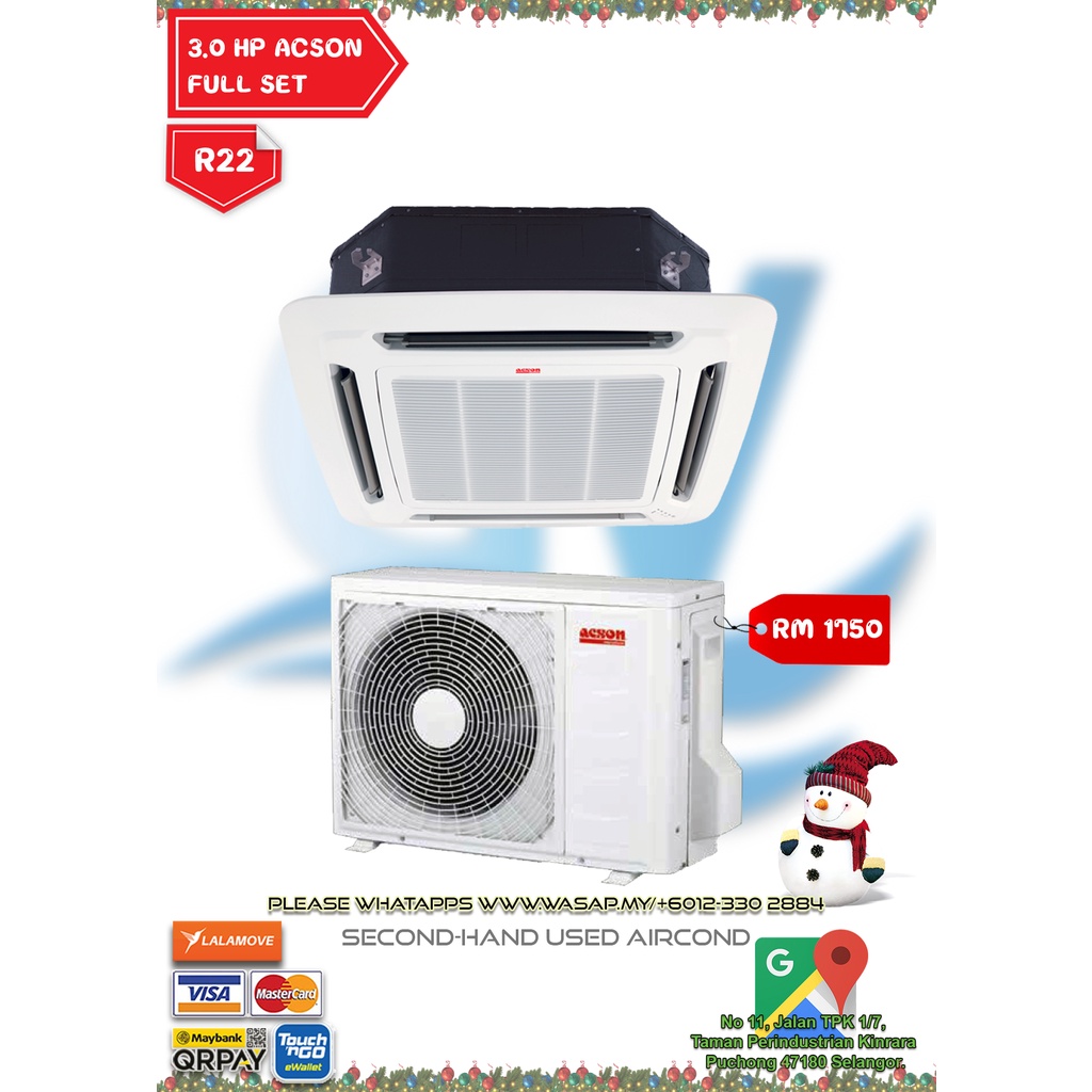 3.0HP Acson Ceiling Cassette Used Aircond AC2128 / Non-Inverter Type ...