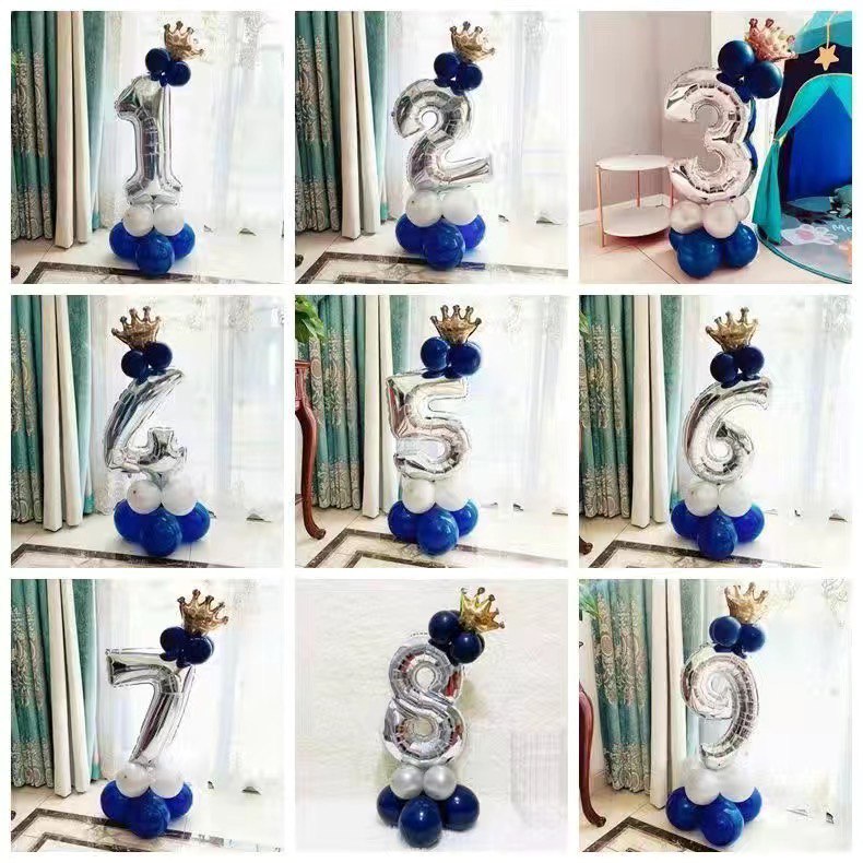32Inch Number Standing Balloon With Crown Number balloon Digital Crown ...