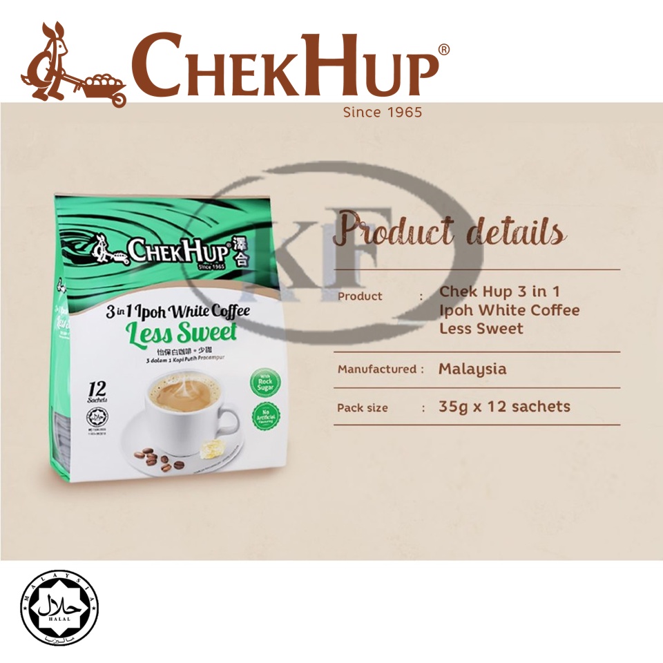 Chek Hup 3 in 1 Ipoh White Coffee Rich 40g x 12s , Original 40g x 12s , Creamer 30g x 12s , Less ...