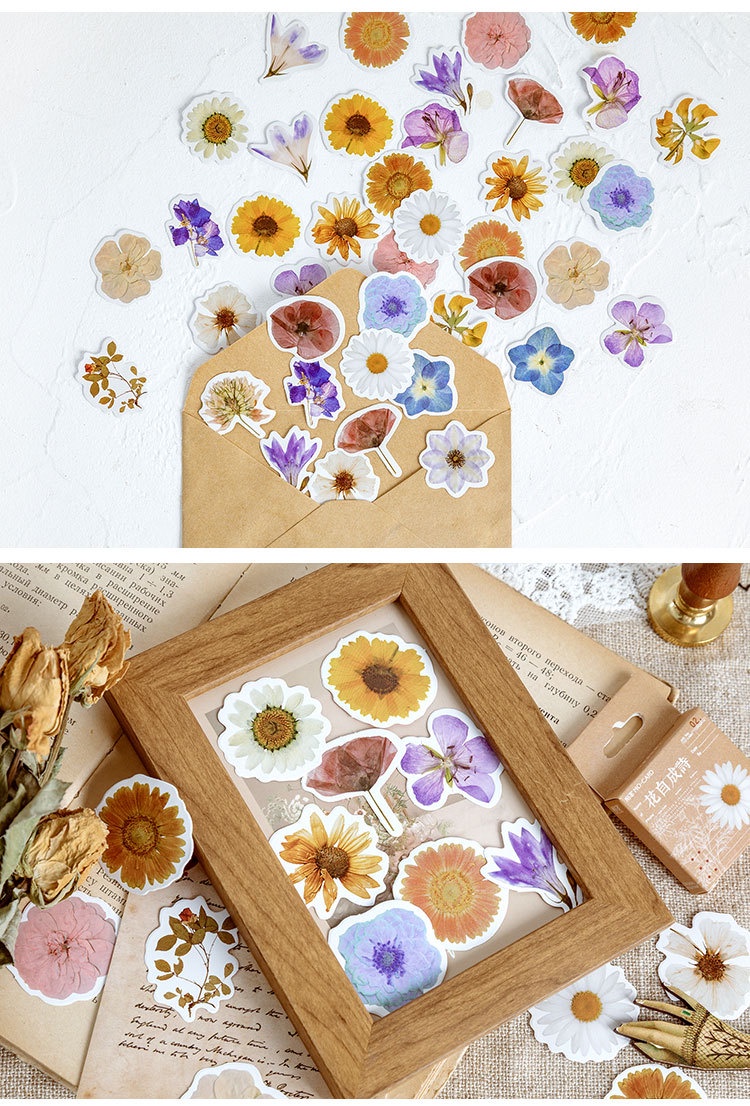 ENWEI 46Pcs Flower Poem Series Stickers Paper Deco Sticker Scrapbooking ...