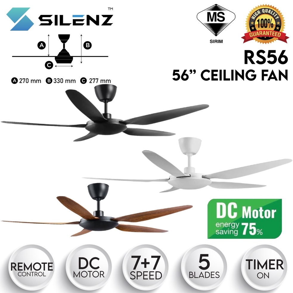 SILENZ RS56 CEILING FAN 56" DC MOTOR 7F+7R SPEED 5 YEARS WARRANTY ...