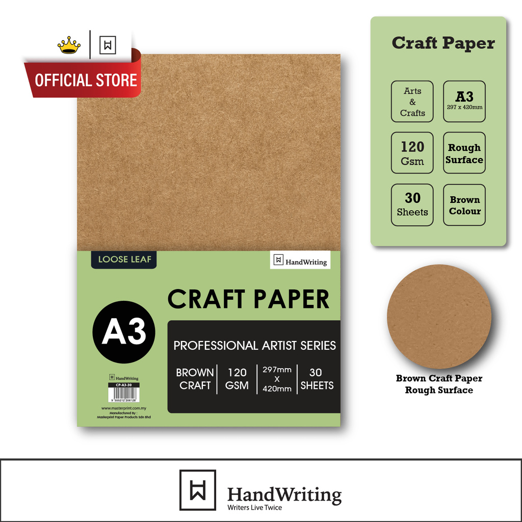Handwriting Arts & Crafts Brown Kraft Paper - Size A4/A3 (120gsm/275gsm ...