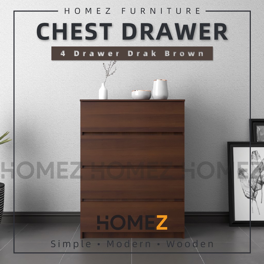 Homez Chest Drawer with 4 Layer Drawer Storage -Drawer Dark Brown ...