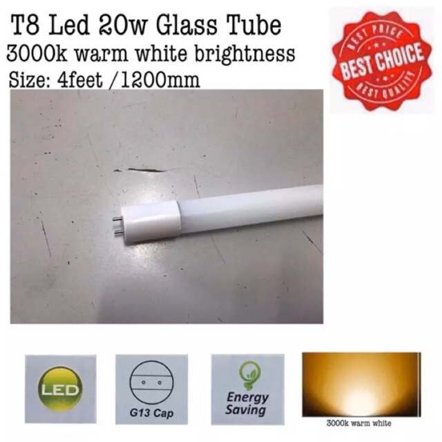 LED T8 20w 4ft glass tube 3000k (warm white) | Shopee Malaysia