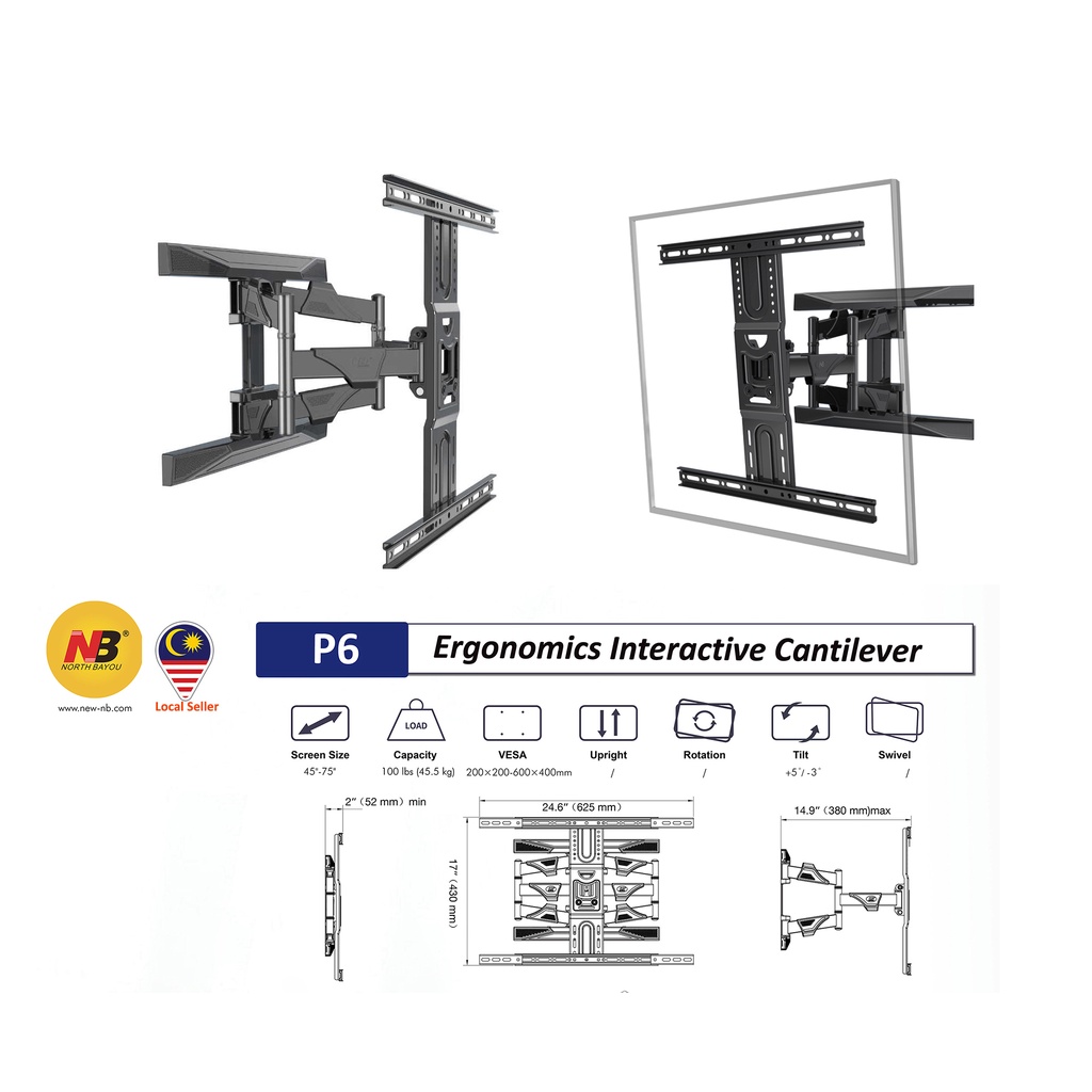 100% ORIGINAL North Bayou NB P6 Support 40-70 Inch Up tp 45.5KG TV Wall ...