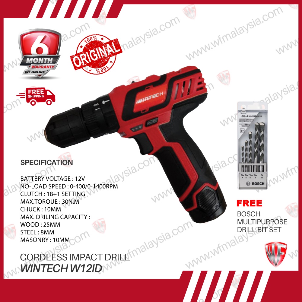 Wintech W12ID 12V Cordless Impact Hammer Drill Drilling Woods,Steel ...