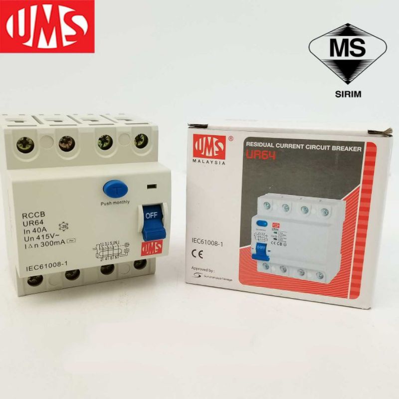 UMS RCCB/ELCB 415V-100mA 40A 4Pole/3Phase | Shopee Malaysia