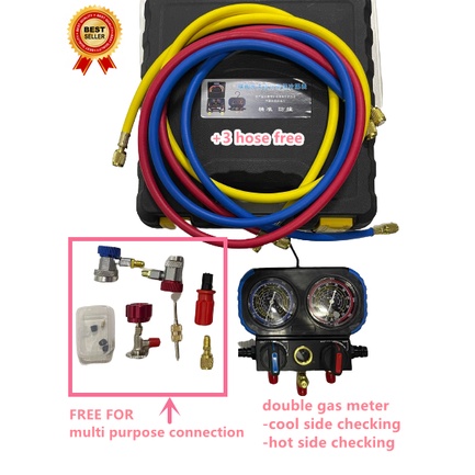 double meter low side / high side checking manifold gauge r32 r410a r22 ...
