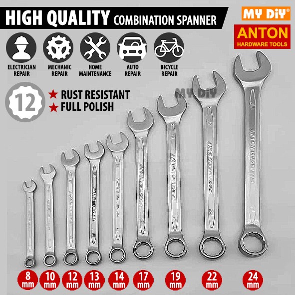 ANTON CRV Combination Spanner Wrench Spanner with 12 Point Chrome ...