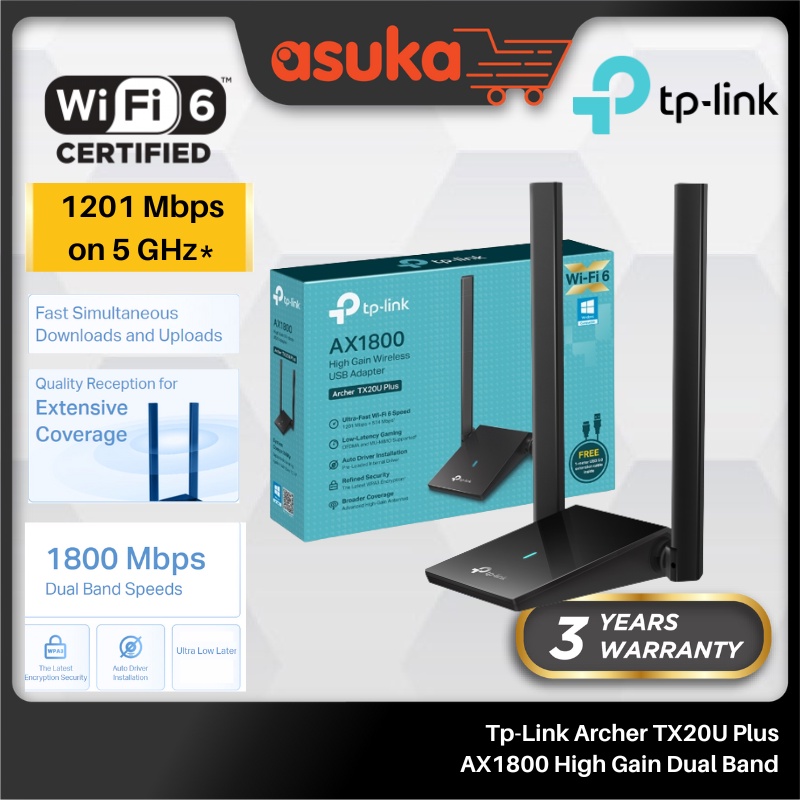 Tp-Link Archer TX20U Plus AX1800 High Gain Dual Band Wi-Fi 6 USB ...