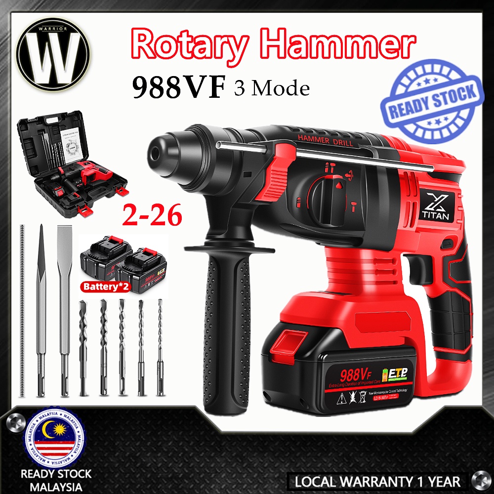 WARRIOR`🧤Professional Rotary Hammer 26mm 988VF Batteri 3 Mode Hammer ...