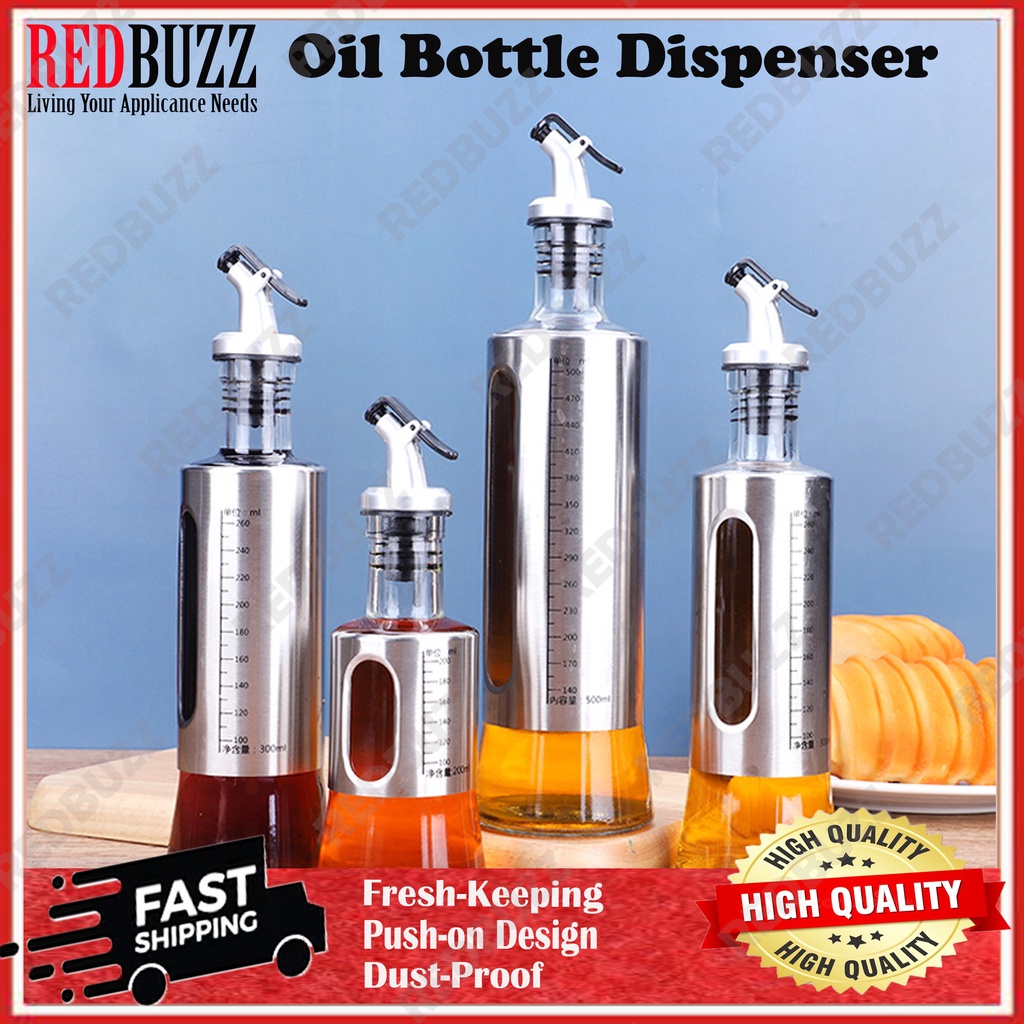 REDBUZZ Oil Storage Bottle Dispenser Stainless Steel Glass Kitchen Soy ...