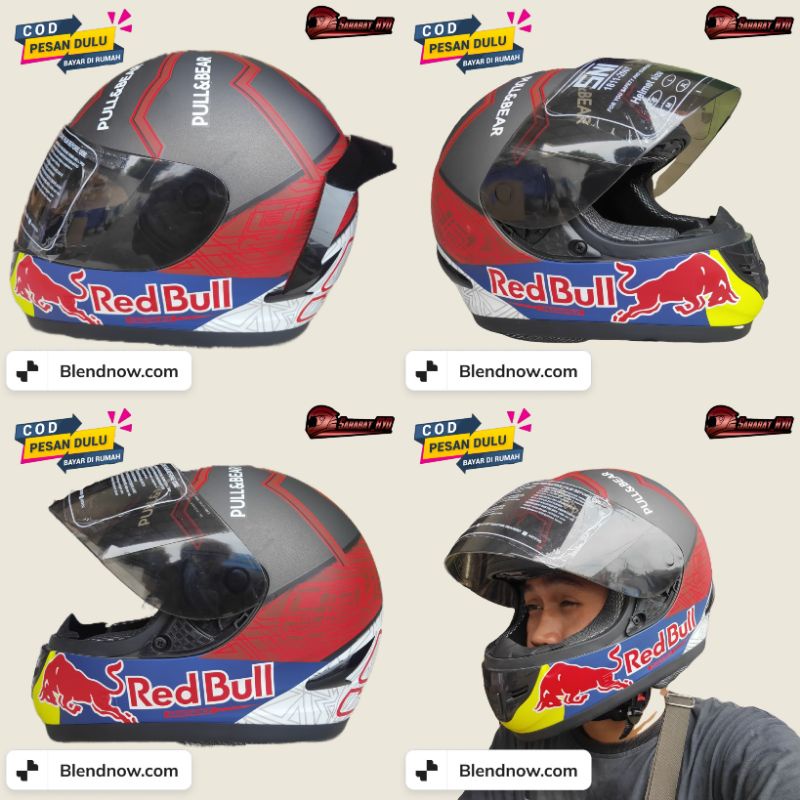 Red BULL MOTIF FULL FACE HELMET HANDLING SPOILER PACKAGE | Shopee Malaysia