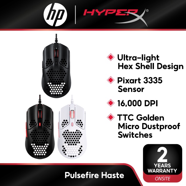 HyperX Pulsefire Haste Gaming Mouse Ultra-light Hex Shell Design Pixart ...