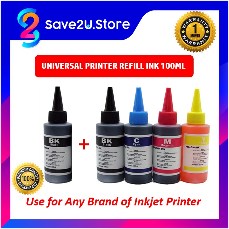 【Ready Stock】UNIVERSAL Inkjet Printer Refill Ink 100ml 4 Color (BK/C/Y ...