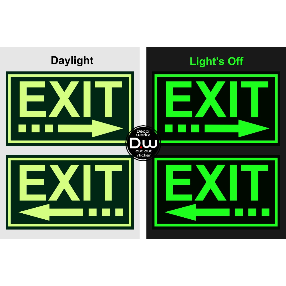 Glow in the Dark EXIT Sign with Arrow Cut Out Luminous Sticker in 3mm ...