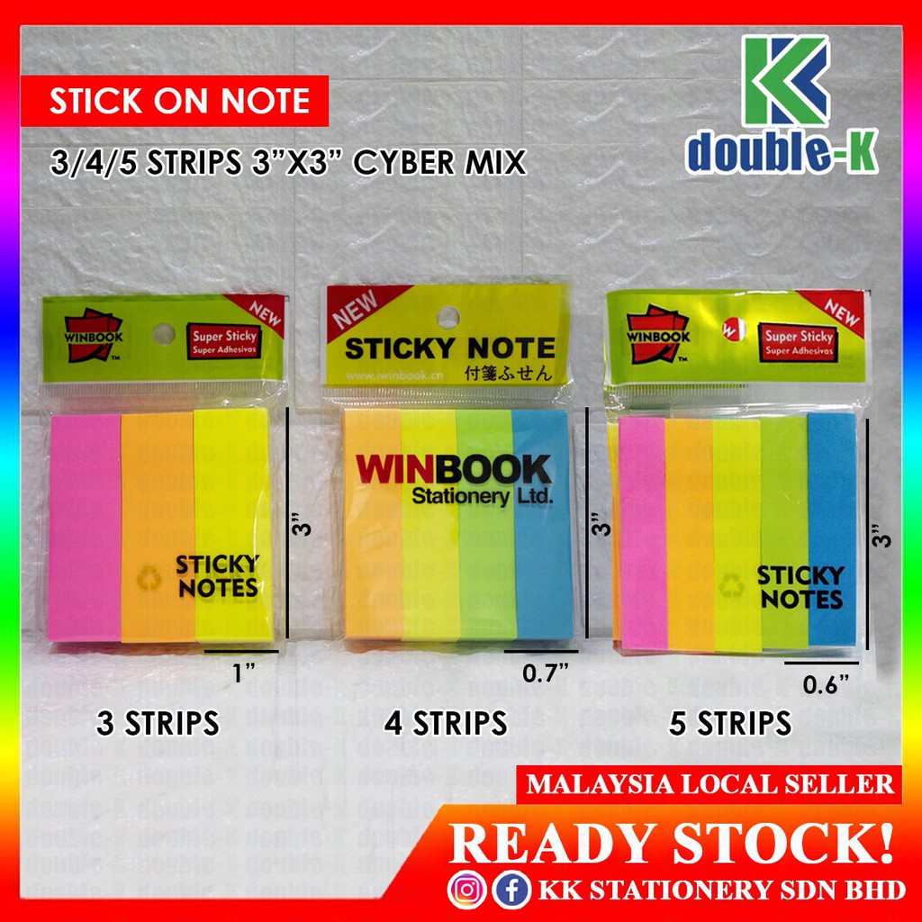 Double-K Stick On Note KK-111 4 Strips 3"x3" Cyber Mix RM2.20/pcs and ...