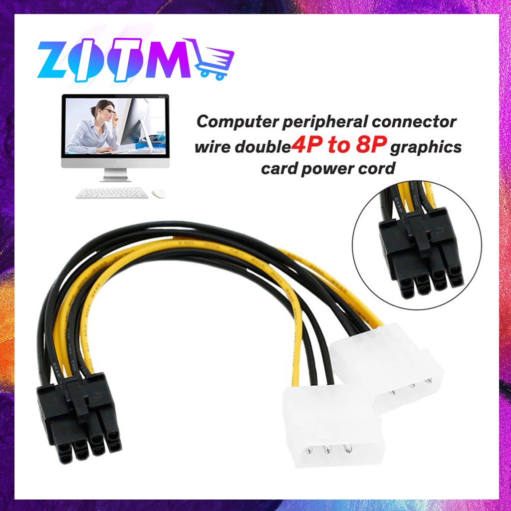 6 INCH 2 X MOLEX 4 PIN TO 8 PIN PCI EXPRESS VIDEO CARD PCI-E ATX PSU POWER CONVERTER CABLE ...