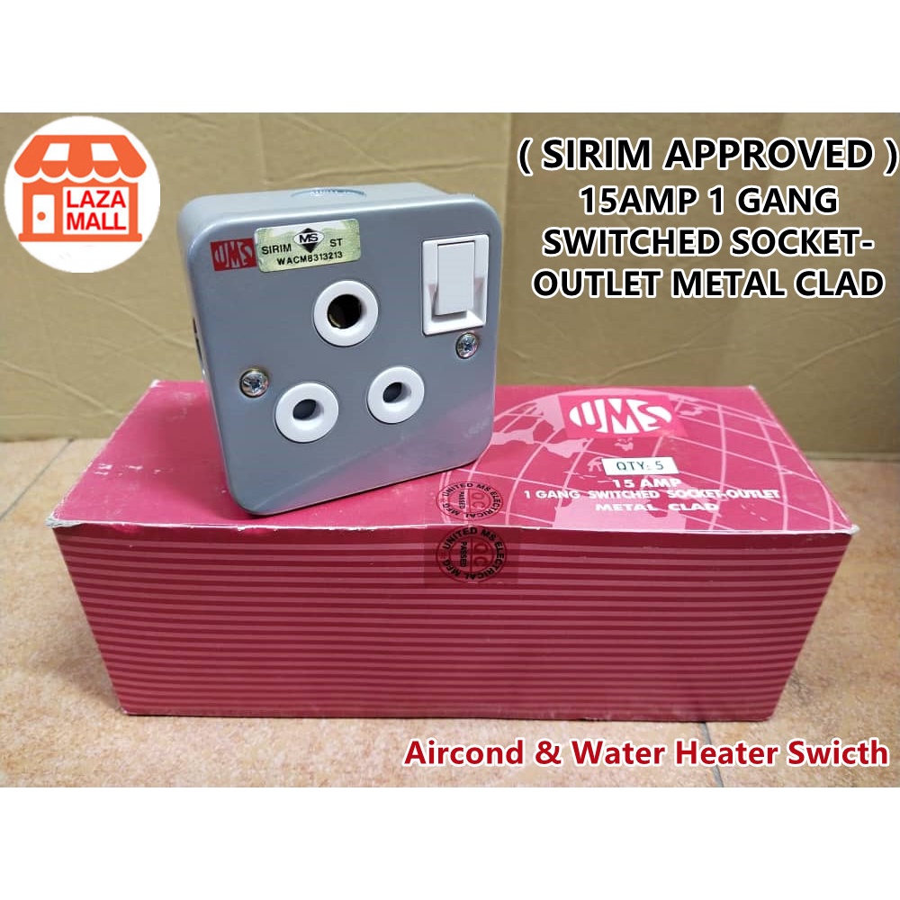 ( SIRIM APPROVED ) UMS 15A 1 GANG METAL CLAS SOCKET OUTLET ROUND PIN ...